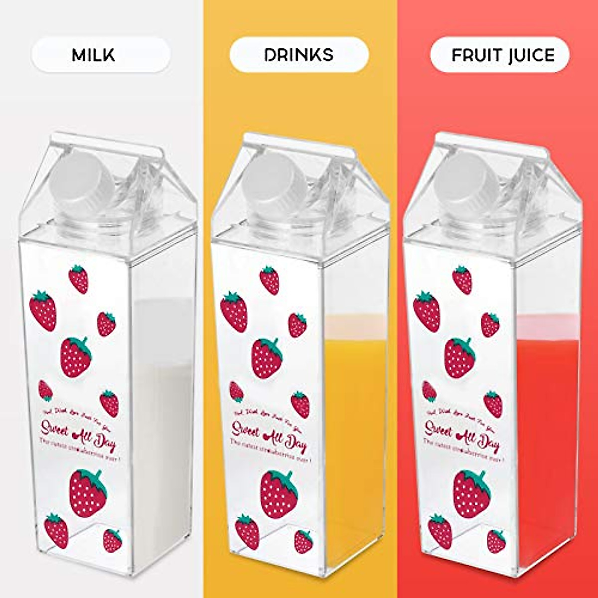 Cabilock 500ml Strawberry Printed Milk Box Milk Carton Water Bottle Plastic Milk Box Juice Bottle Empty Milk Container Water Bottle