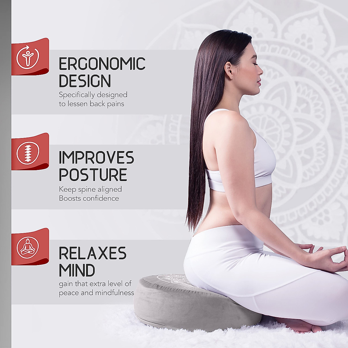 Florensi Yoga & Meditation Bundle | Grey Meditation Cushion & Grey Yoga Bolster