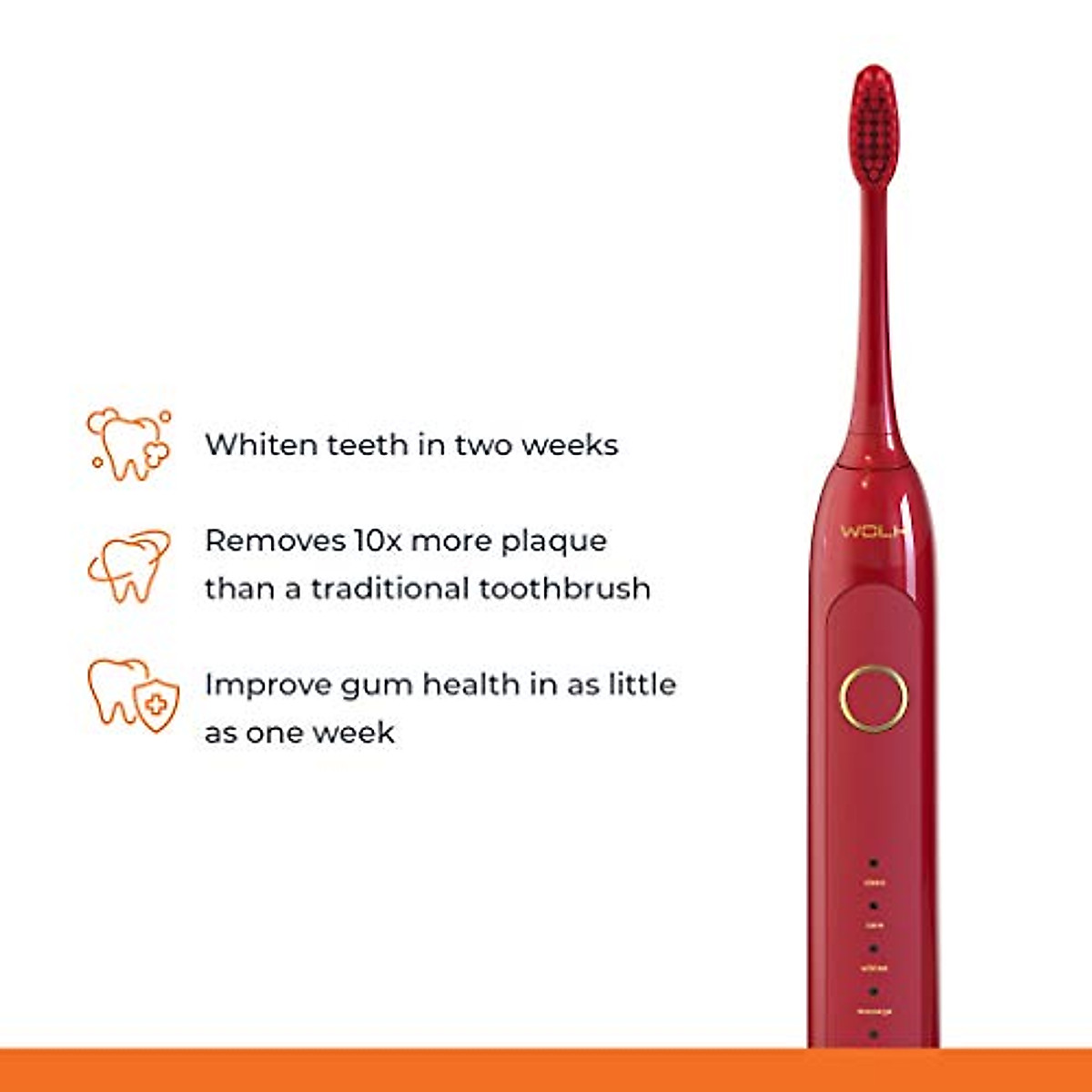 Wolk T6421 Ultra Whitening Toothbrush with Pressure Sensor & 5 Brushing Modes, 8 Dupont Brush Heads, Premium Travel Case, Rechargeable.