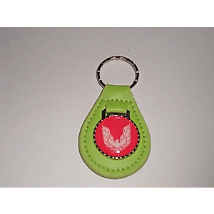 FIREBIRD OR TRANS-AM WHITE BIRD LOGO LEATHER KEYCHAIN - BRIGHT GREEN