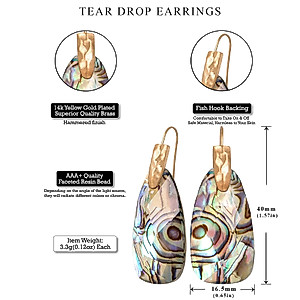 OZEL – Teardrop Earrings for Women,14K Gold Plated Hammerd Earings for Women Trendy, Made of Resin with Mother Of Pearl – Abalone (101Abalone)