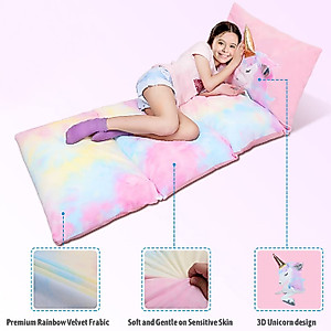 Yoweenton Unicorn Pillow Bed Floor Lounger for Kids Room Decor, Playroom Furniture, Velvet Extra Soft Queen Size Cover ONLY