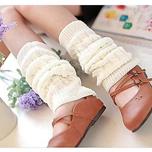 Elandy Knit Winter Thermal Warm Leg Warmers-Long Socks Boot Cuffs Topper Legging Pads For Women Lady Girls Best Xmas Gift (White)