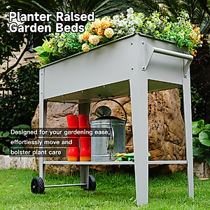 LEETOLLA 𝐑𝐚𝐢𝐬𝐞𝐝 𝐆𝐚𝐫𝐝𝐞𝐧 𝐁𝐞𝐝 𝐎𝐮𝐭𝐝𝐨𝐨𝐫 Elevate Herb Garden Planter Box Outdoor Raised Planter Box with Legs On Wheels for Vegetables Flower Tomato Patio Backyard