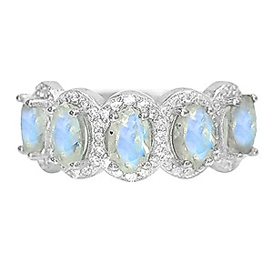 925 Sterling Silver Natural Blue Fire Rainbow Moonstone Ring Statement Ring June Birthstone Wedding Jewelry Proposal Ring Engagement Gift For Girlfriend Gift For Her (Sterling Silver, 9.25 US)