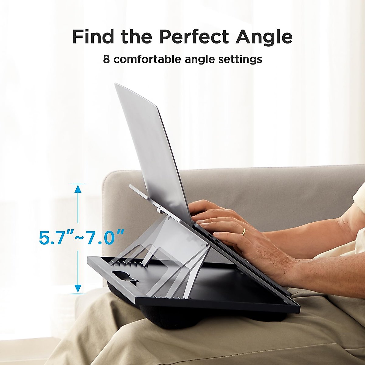 HUANUO Adjustable Lap Desk - with 8 Adjustable Angles & Dual Cushions Laptop Stand for Car Laptop Desk, Work Table, Lap Writing Board & Drawing Desk on Sofa or Bed, HNLD2G