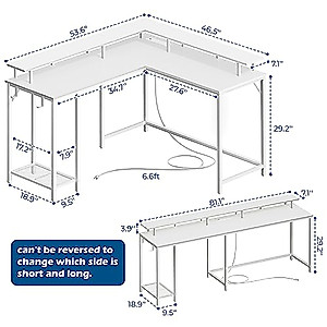 SUPERJARE L Shaped Computer Desk with Power Outlets & LED Lights and Nightstands Set of 2 with Charging Station & LED Light Strips, White