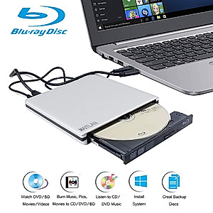 USB 3.0 Portable External 6X Blu-ray Burner Optical Drive, for Samsung Notebook 9 Pro S 7 5 10 Spin Series XE500C13 ATIV Book 9 15 2019 Ultrabook Laptop, 3-D Blue ray DVD Players, 8X DVD+-R DL Writer