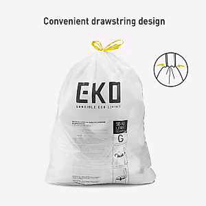 EKO Easy-Dispense Roll of 60 Count Extra-Strong Drawstring Kitchen Trash Bags - 21 Gallon Garbage Bags (79.5L) 1 pack, Code G