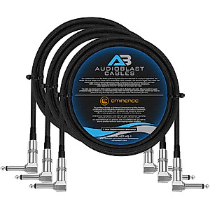 Audioblast - 3 Units - 2 Foot - HQ-1 - Braid(Black) Flexible-Dual Shielded (100%)-Guitar Instrument Effects Pedal Patch Cable w/Eminence Right-Angled ¼ inch (6.35mm) TS Plugs & Double Staggered Boots