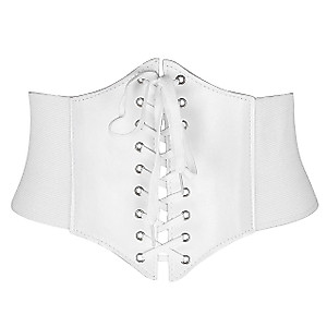 CHIC DIARY Women's Wide Stretchy Cinch Belt Tied Waspie Corset Belts Waistband (White)