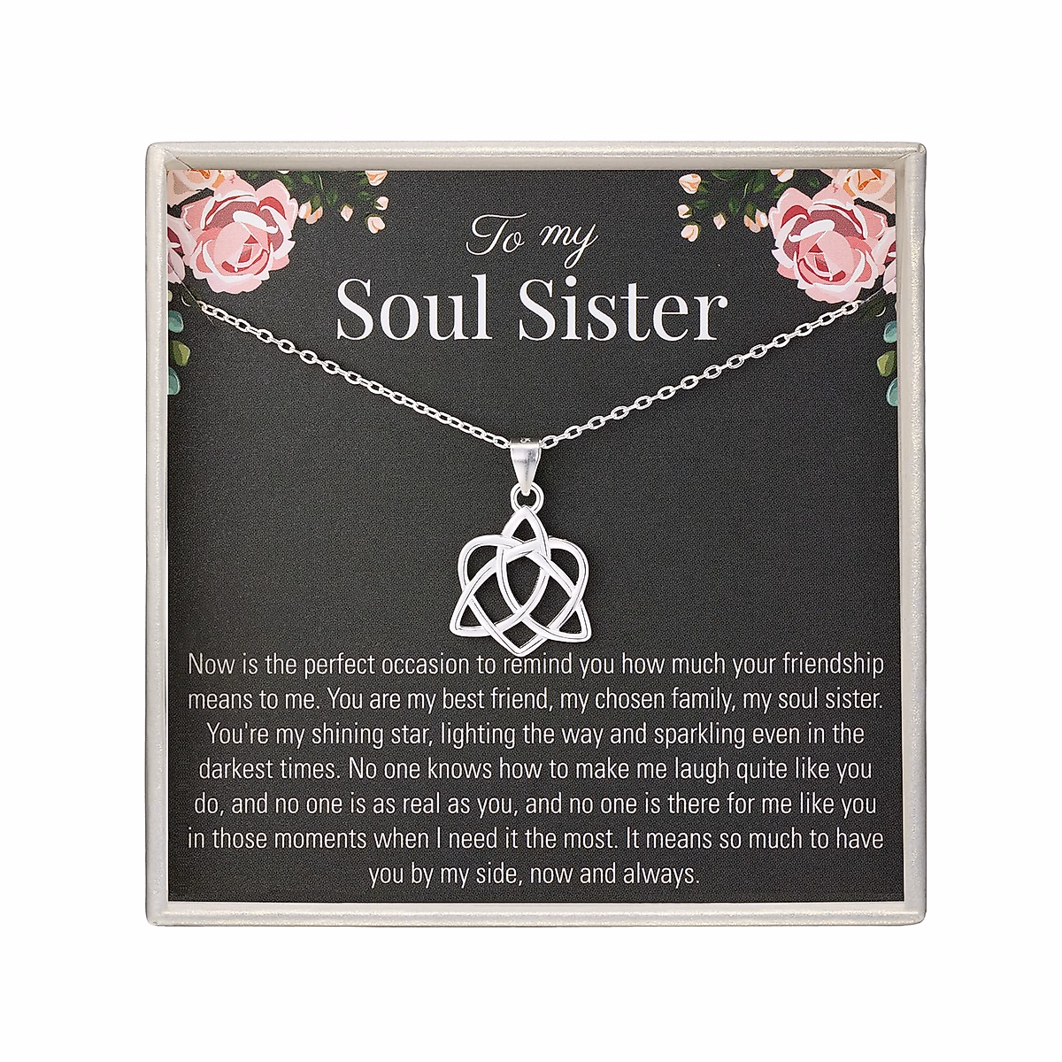 RareLove Soul Sister Gift for Women, Friendship 925 Sterling Silver Sister Celtic Knot Infinity Heart Necklace, Best Friend Birthday Gifts