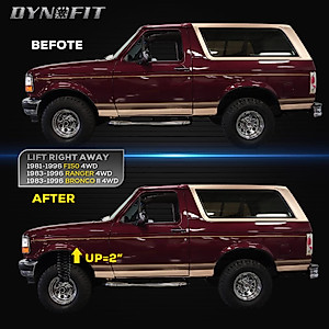 Dynofit Front leveling kit fit 1981-1996 F150 4WD, 1983-1996 Ranger 4WD, 1983-1996 Bronco II 4WD, 2" Lift Spring Spacers with 5/8" Stud Extenders