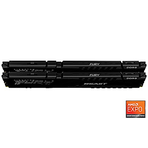 Kingston Fury Beast 32GB (2x16GB) 6000MT/s DDR5 CL36 Desktop Memory Kit of 2 | AMD Expo | Plug N Play | KF560C36BBEK2-32