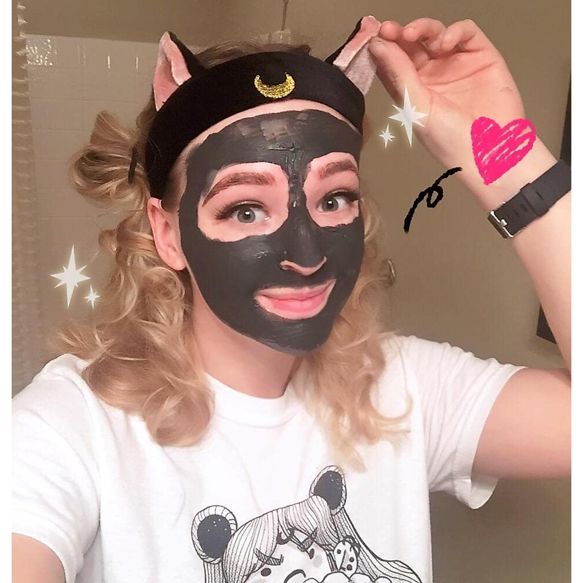 Ziper Cute Cat Usagi Moon Cosmetic Hairband shower headband (Black)
