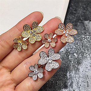 Double Clover Rings for women Luxury 18K Gold Plated AAA cubic Zirconia Adjustable Ring (Gold) (Z300)