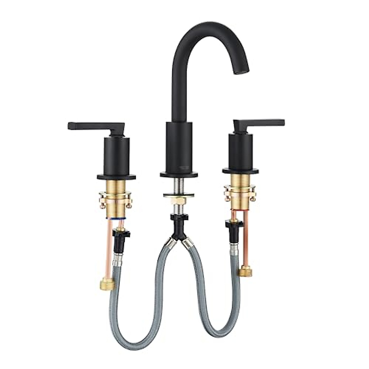 Roffenny 8 inch Widespread Bathroom Faucets, 2-Handle Matte Black Bathroom Sink Faucets for Sink 3 Holes, 360 Degree Swivel High-Arc Spout, 8 in Spread Bath Vanity Sink Faucet, with Pop Up Drain