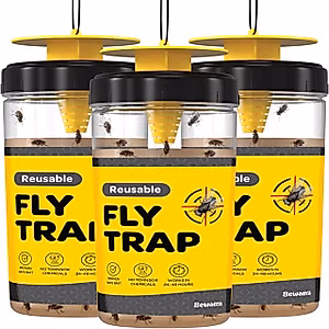 Outdoor Fly Trap [Set of 3] Fly Traps Outdoor with Dissolvable Non-Toxic Bait - Fly Repellent for Outdoor Use Only - Controls Flies for Patios, Barns, Ranches Etc. Hanging Fly Traps with Tie Included