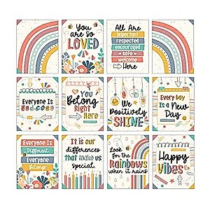Carson Dellosa We Belong 12 Boho Rainbow Classroom Poster Set, Boho Neutral Motivational Mini Posters for Classroom, Wall Décor, Daycare, and Boho Neutral Classroom Décor
