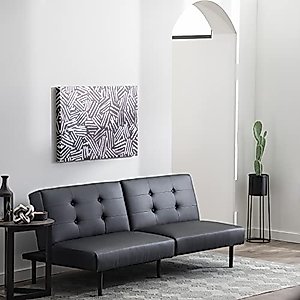 Edenbrook Gilman Futon - Futon Sofa Bed - Futon Couch - Small Futon - Living Room Furniture - Armless Sofa Bed Couch - Sofa – Black Faux Leather Futon