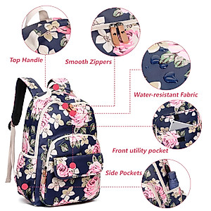 Leaper Floral School Backpack Girls Bookbag Daypack USB Charging Port Black-2