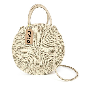 Women Straw Summer Beach Bag Handwoven Round Rattan Bag Cross Body Bag Shoulder Messenger Satchel (beige)