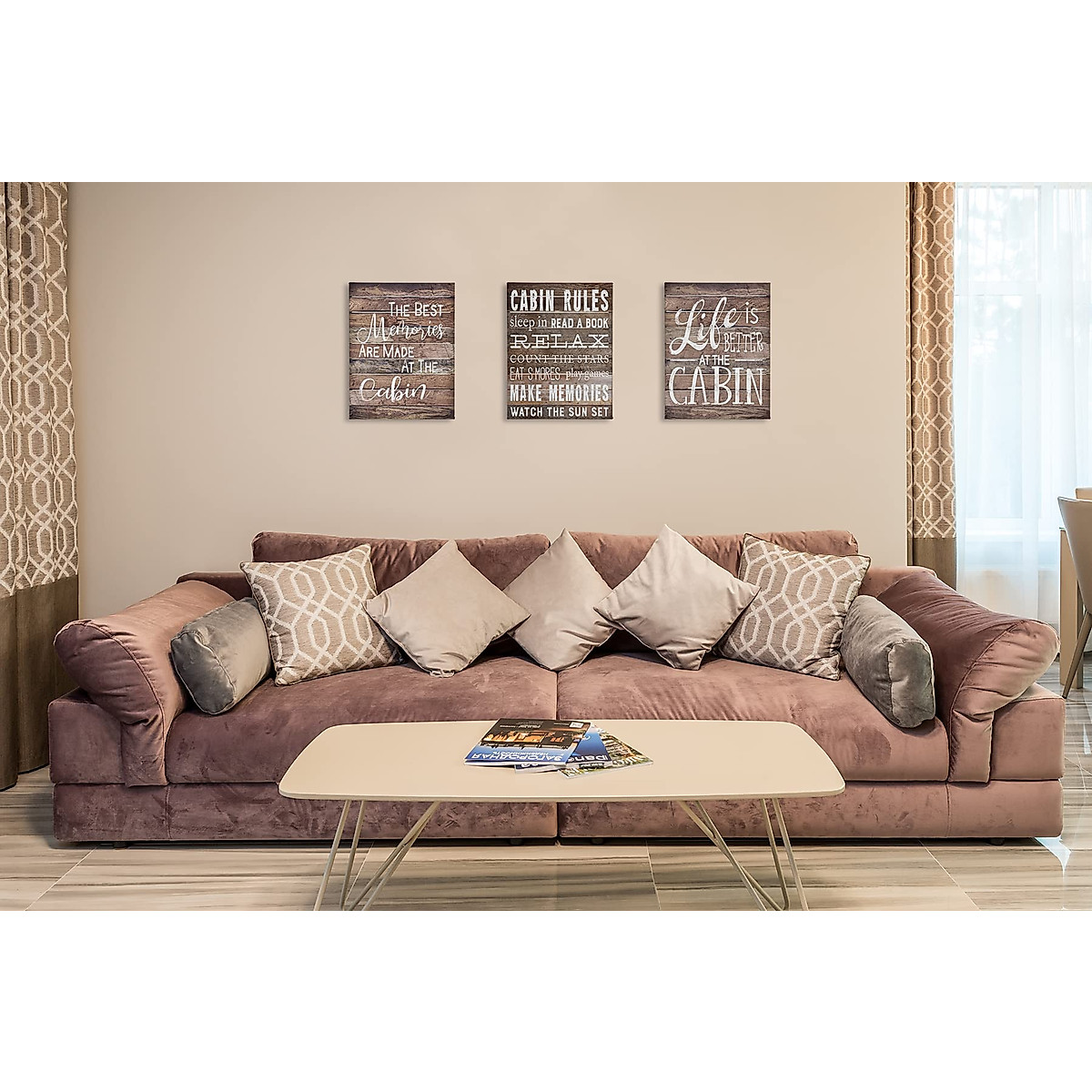 Cabin Rules Life Is Better At The Cabin Canvas Wall Art Prints Artwork Signs Framed for Cabin Front Porch Wall Decor Home Decor,11 X 14 inch Set Of 3,Housewarming Gift,Lake Cabin Canvas Wall Decor