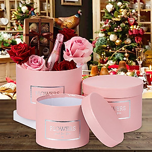 GnFlus Pink Gift Box Round Gift Boxes with Lids Set of 3 Nesting Gift Boxes for Presents Assorted Sizes Flower Boxes for Arrangements Birthday Wedding Bridesmaid Graduation Christmas Party Gift Bags