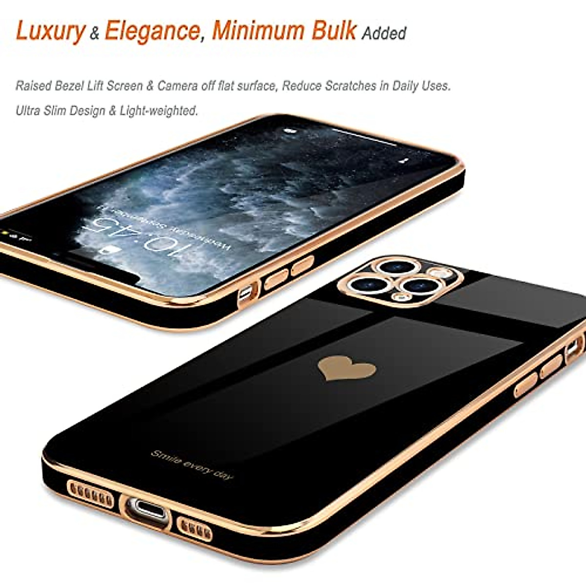 Teageo for iPhone 11 Pro Max Case for Girl Women Cute Love-Heart Luxury Bling Plating Soft Back Cover Raised Full Camera Protection Bumper Silicone Shockproof Phone Case for iPhone 11 Pro Max, Black