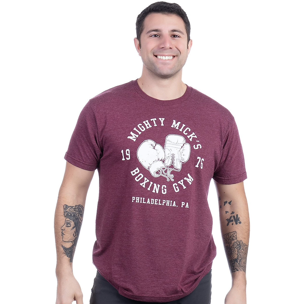 Ann Arbor T-shirt Co. Mighty Mick's Boxing Gym 1976 | Philadelphia Boxer Vintage Style Gloves T-Shirt-(HthMaroon,XL)