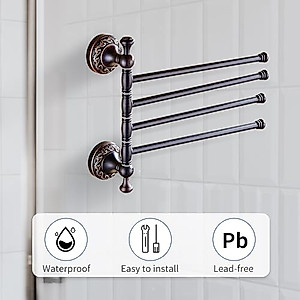 Oil Rubble Bronze Brass Foldable Towel Rack, Wall Mounted Black Bathroom Hardware Accessories,Pattern Carving Design