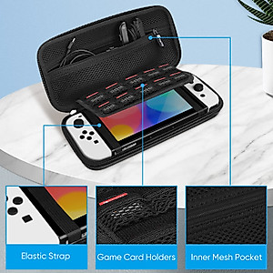 Fintie Carrying Case for Nintendo Switch OLED Model 2021/Switch 2017, [Shockproof] Hard Shell Protective Cover Travel Bag with 10 Game Card Slots & Inner Pocket, Black