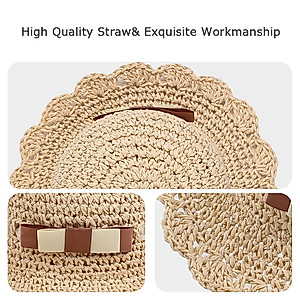 JANGANNSA Baby Girl Straw Hat Outdoor Baby Sun Protection Hats Summer Bowknot Beach Cap for Infant Toddler Girls (Beige Bow, 6-12 Months)