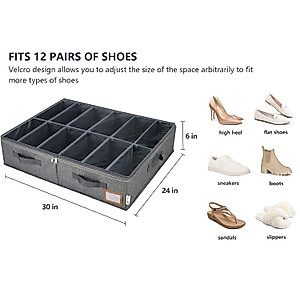 PENGLONG 16 Pairs Adjustable Shoe Organizer for Closet, Wardrobe Clothes Organizer, Space Saving Shoe Bin, Closet Storage Solution Box with Clear Window (Dark grey)