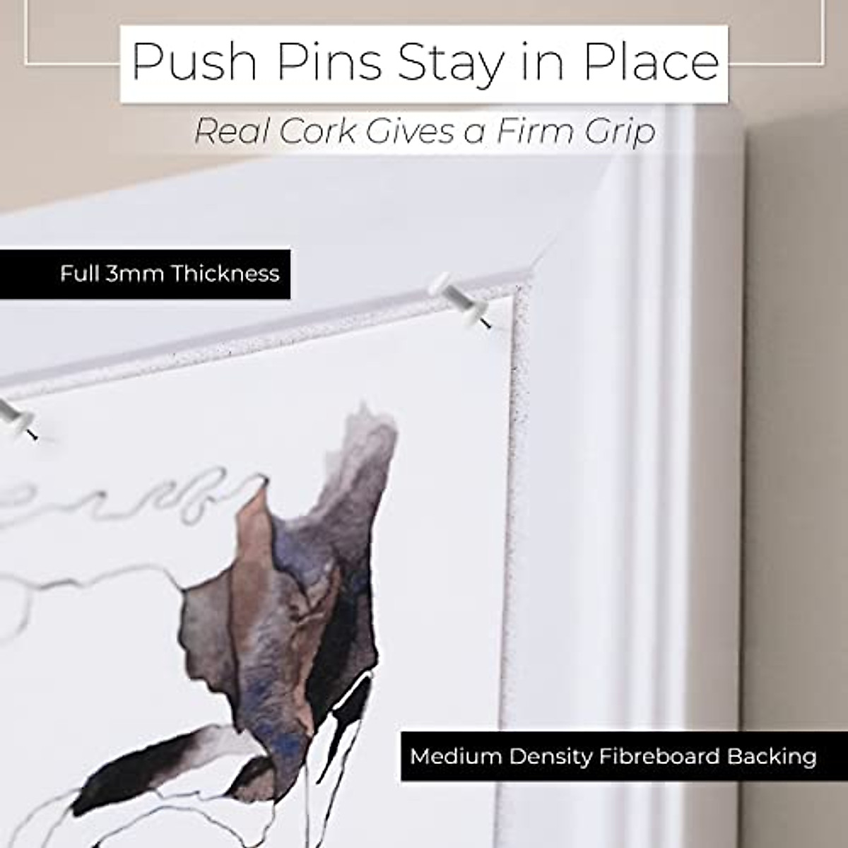 SKL Products Cork Board - 30" x 20" Large, Framed, White Bulletin Board for School, Home, Kitchen & Office Walls