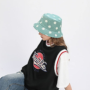 XYIYI Flower Green Bucket Hat Fashion Beach Fisherman Hats for Women, Reversible Double-Side-Wear