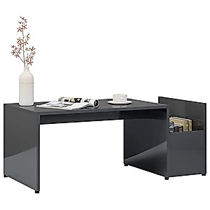 QJBSAVVA Coffee Table High Gloss Gray 35.4"x17.7"x13.8" Engineered Wood,Center Table Low Table Folding Table Entrance Table Suitable for Meeting Rooms, Reception Rooms, Offices
