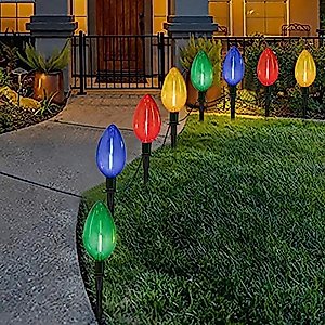 C9 Christmas Multicolor Pathway Lights, 2 Sets 7Ft Outdoor Christmas Pathway Markers Lights with 8 Jumbo C9 LED Multicolor Bulbs, Connectable Christmas Walkway Lights for Driveway Yard Garden Decor