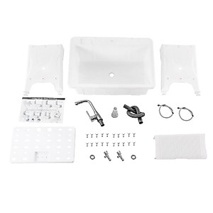 Freestanding Plastic Laundry Sink with Washboard, W31.5" × D22" × H31.5" Indoor and Outdoor Utility Sink with Cold and Hot Water Faucet, Hoses and Drain Kit for Laundry Room, Garage, Basement, Garden