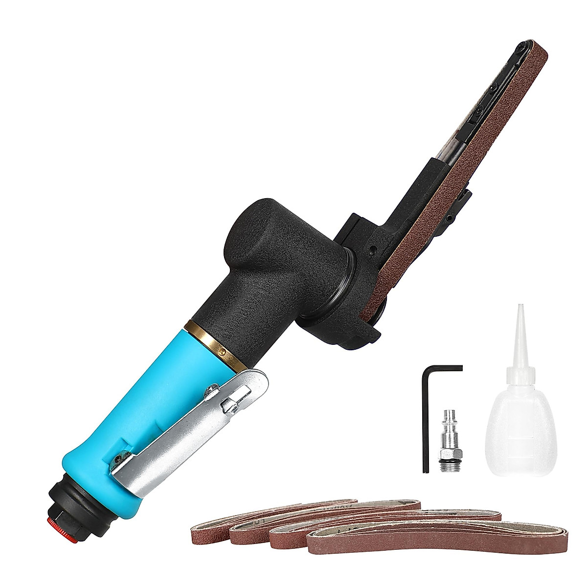 Air Belt Sander 3/8" x 13 inch Pneumatic Sander with 1/4" Air Inlet, Pneumatic Tool with 12pc Belts (40#,60#,80#,120#), Mini Air Belt Grinder Air Tool for Polishing Plastic Aluminium Iron Steel Metal