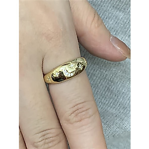 Dome CZ Star Moon 925 Sterling Silver Statement Ring for Women Girls Expandable Adjustable Chunky Wide Open Band Rings Comfort Fit Jewelry (Gold Plated)