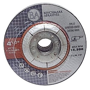 Benchmark Abrasives 4-1/2" Aluminum Oxide Depressed Center Thin Cut Off Wheel .040" Thick 7/8"Arbor, Metal Cutting Grinding Wheel, Angle Grinding Cutting Wheel - 50 Pack