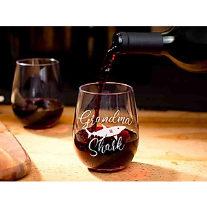 Stemless Wine Glass (Grandma Shark) Made of Unbreakable Tritan Plastic - 16 ounces