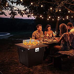ESSENTIAL LOUNGER 28” Propane Gas Fire Pit Table, 50,000BTU Auto-Ignition Propane Gas Fire Table, with Tempered Glass Cover and Black Steel Lid
