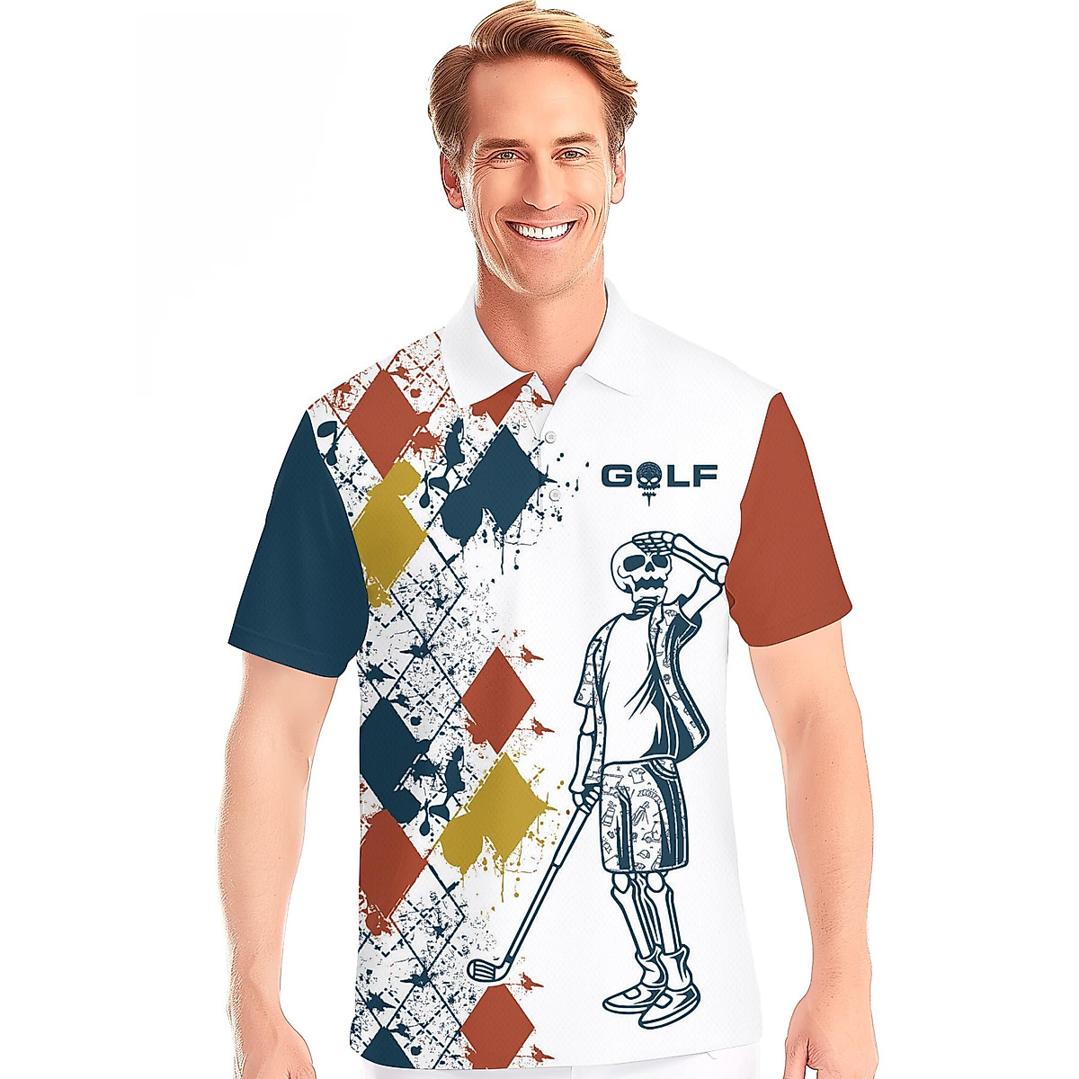 PAGYMO Golf Shirts for Men Hawaiian Crazy Funny Print Mens Polo Shirt Skull Shirts, X-Large, Aop-polo-13582