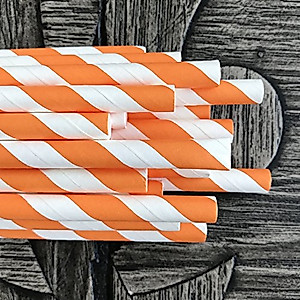 Stripe Paper Straws - Party Supply - Orange White - 7.75 Inches - Pack of 100 - Outside the Box Papers Brand