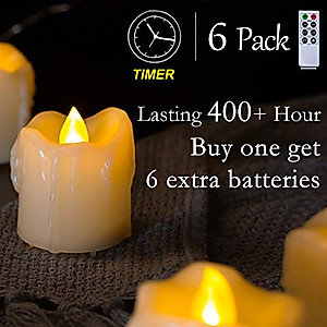 Homemory 400+ Hours 6 Pack Flameless LED Votive Candles with Timer, Battery Operated and Remote Control, Flickering Tea Lights 1.5x1.7 inches Wedding, Thanksgiving, Halloween, Table(6 Extra Batteries)
