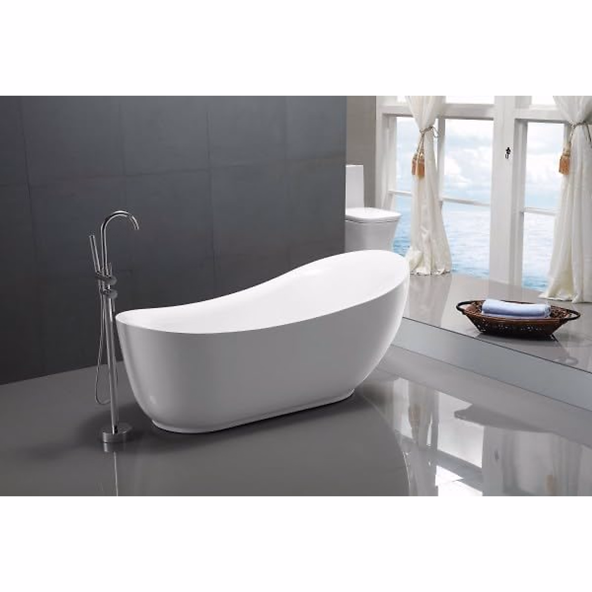ANZZI Freestanding Tub 71" Modern Whirlpool, Glossy White Acrylic + Fiberglass, Stand Alone Soaker Hot Tub + Built-in Overflow & Drain for Bathroom, Talyah Serie (FT-AZ090)