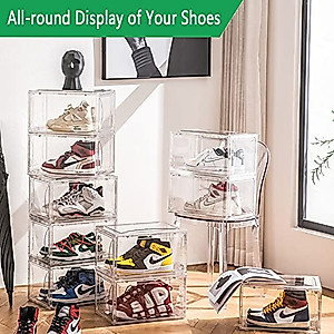 Large Shoe Organizer Storage Boxes for Closet, Fit Size 15, Clear Plastic Stackable Sneaker Containers Bins with Magnetic Door,Great Substitute for Shoe Rack,Space Saving for Entryway, Clear, 2 Pack