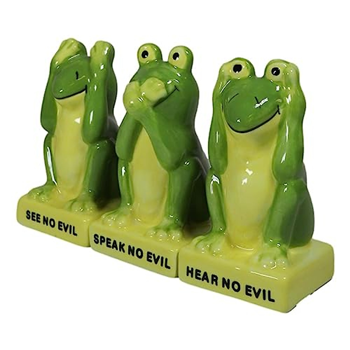 Ebros Gift See Hear Speak No Evil Pond Green Frogs Trio Toothpick Holder Salt And Pepper Shakers Set Frog Toad Amphibian Figurines Kitchen Bar And Dining Table Decorative Collectibles
